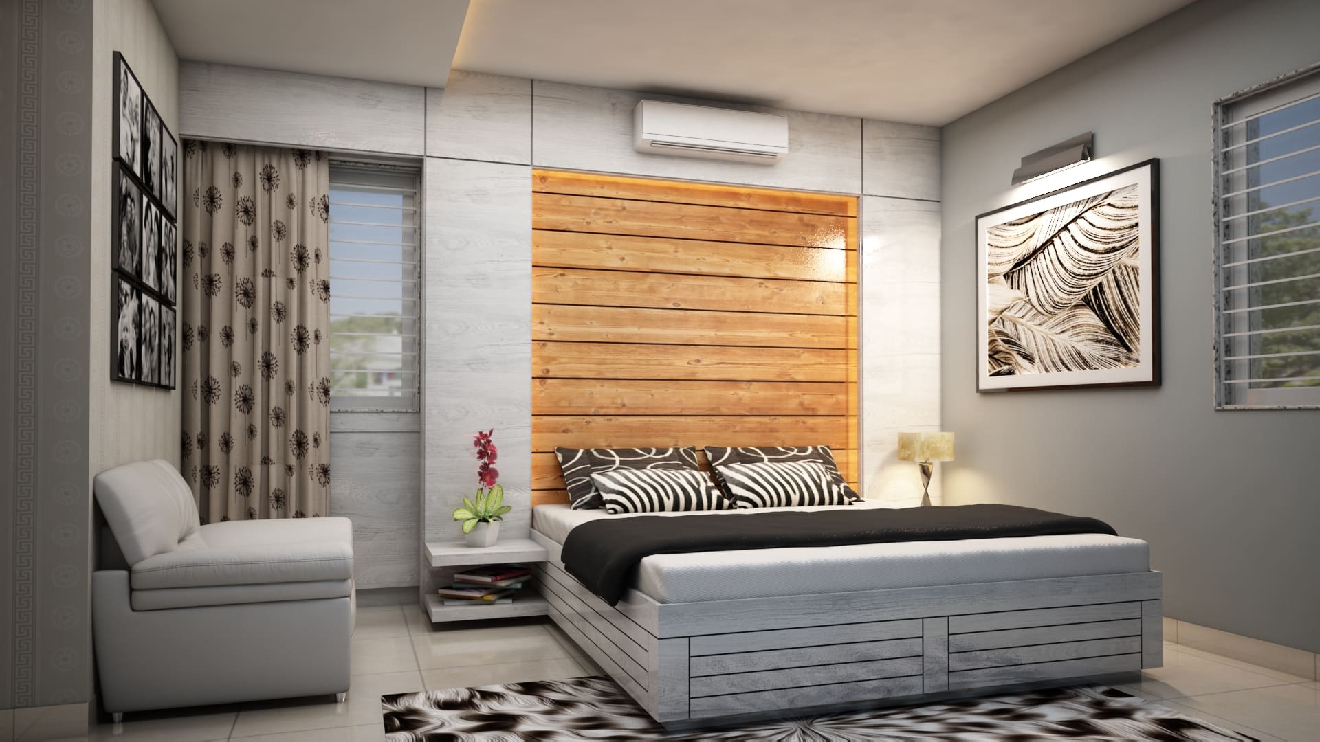 Modern Bedroom Design With Wooden Plank Panelling - Artifex Interio