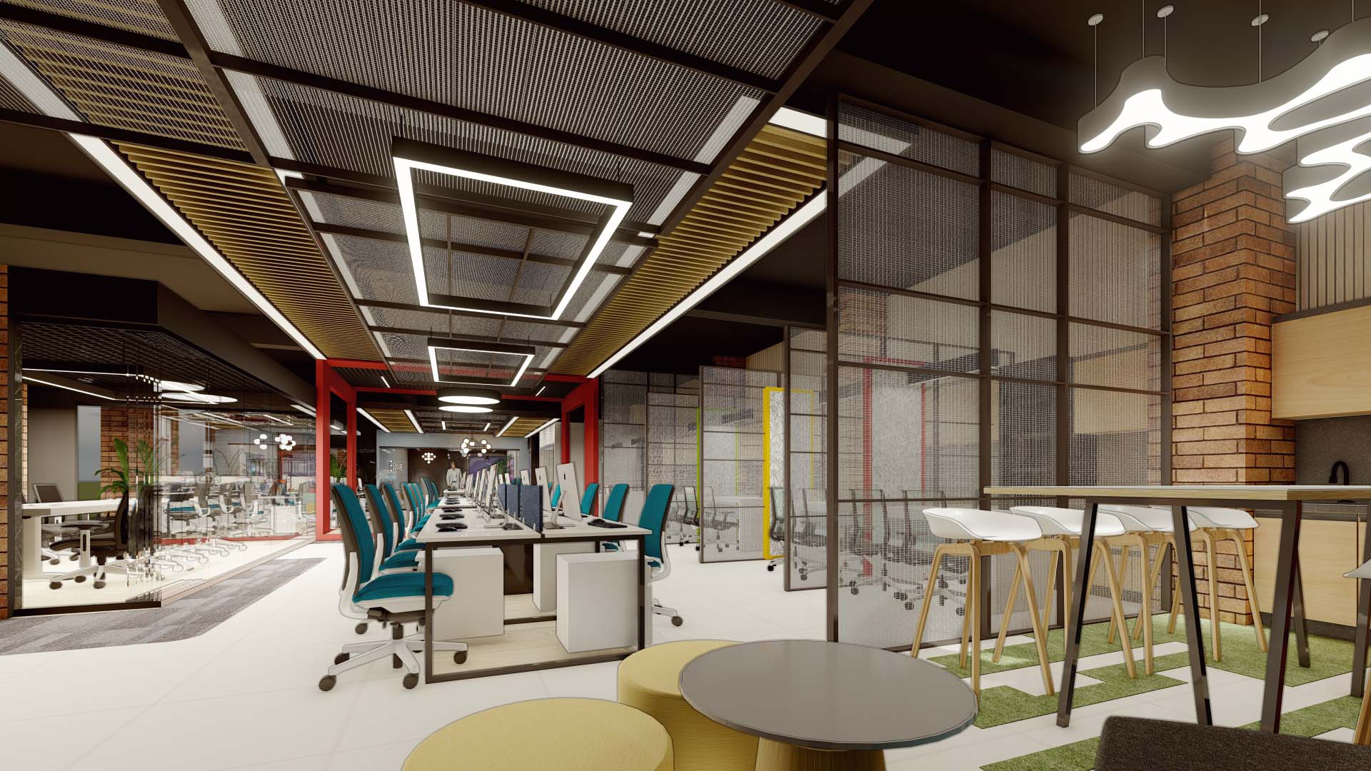 Contemporary Workstation Design With Ms False Ceiling - Artifex Interio